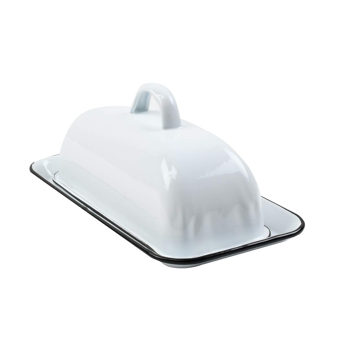 Treasure Gurus White Enamel Covered Butter Keeper Dish Holder Metal Lid Farmhouse Dinnerware Kitchen Decor