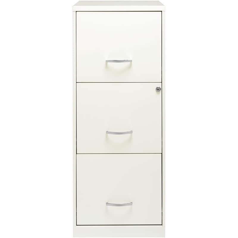 Scranton & Co 18" Deep 3 Drawer Metal Vertical File Cabinet, Letter Size, Locking, Home Office, in Pearl White