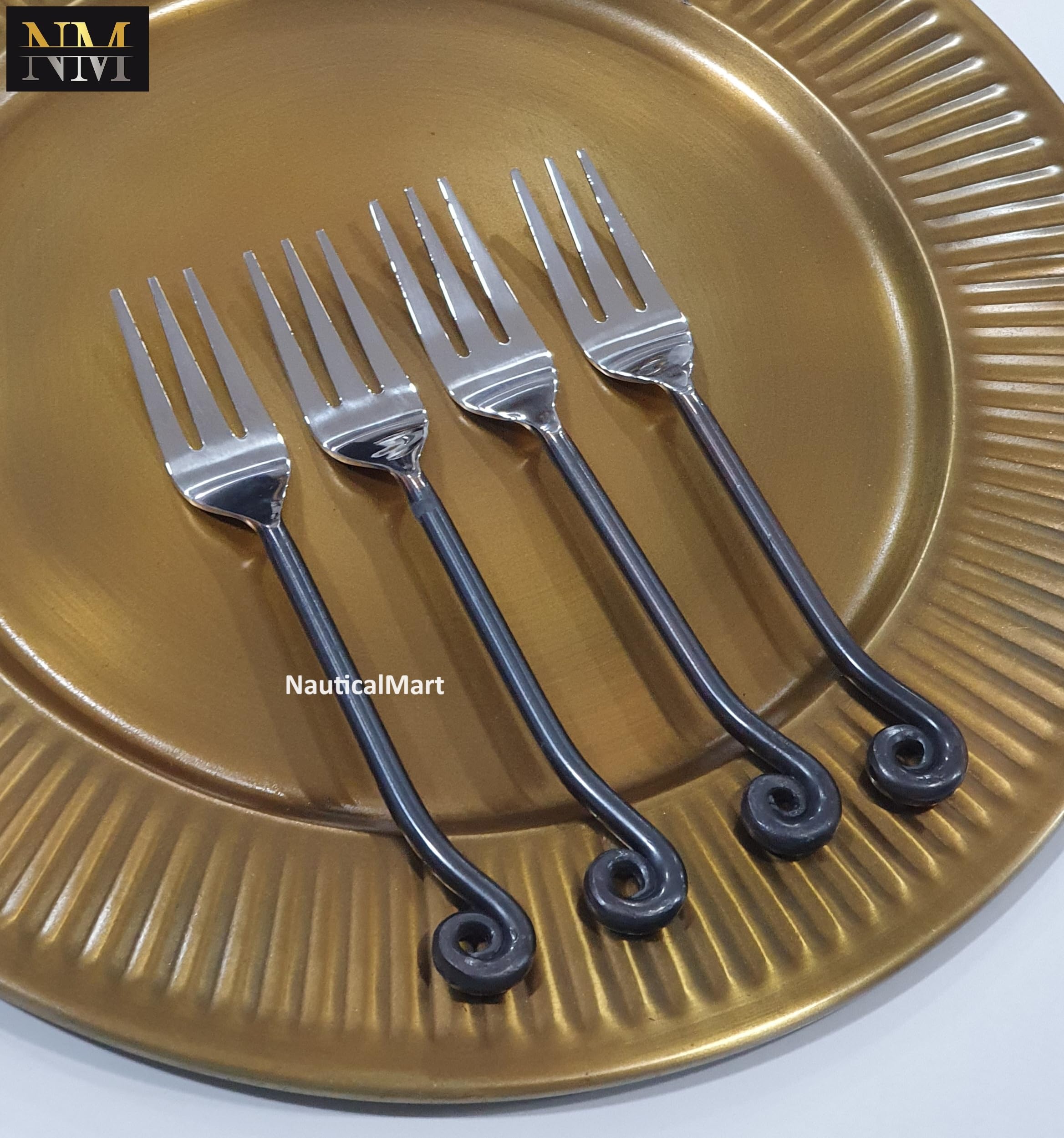 Treble Chef 7 1/2" Salad Fork (Set of Four) Medieval Twisted Dining Hall Eating/Feasting Utensils Set Functional Fork Cutlery For Family Dinner/Hotel/Restaurant Eating Set For Carrying