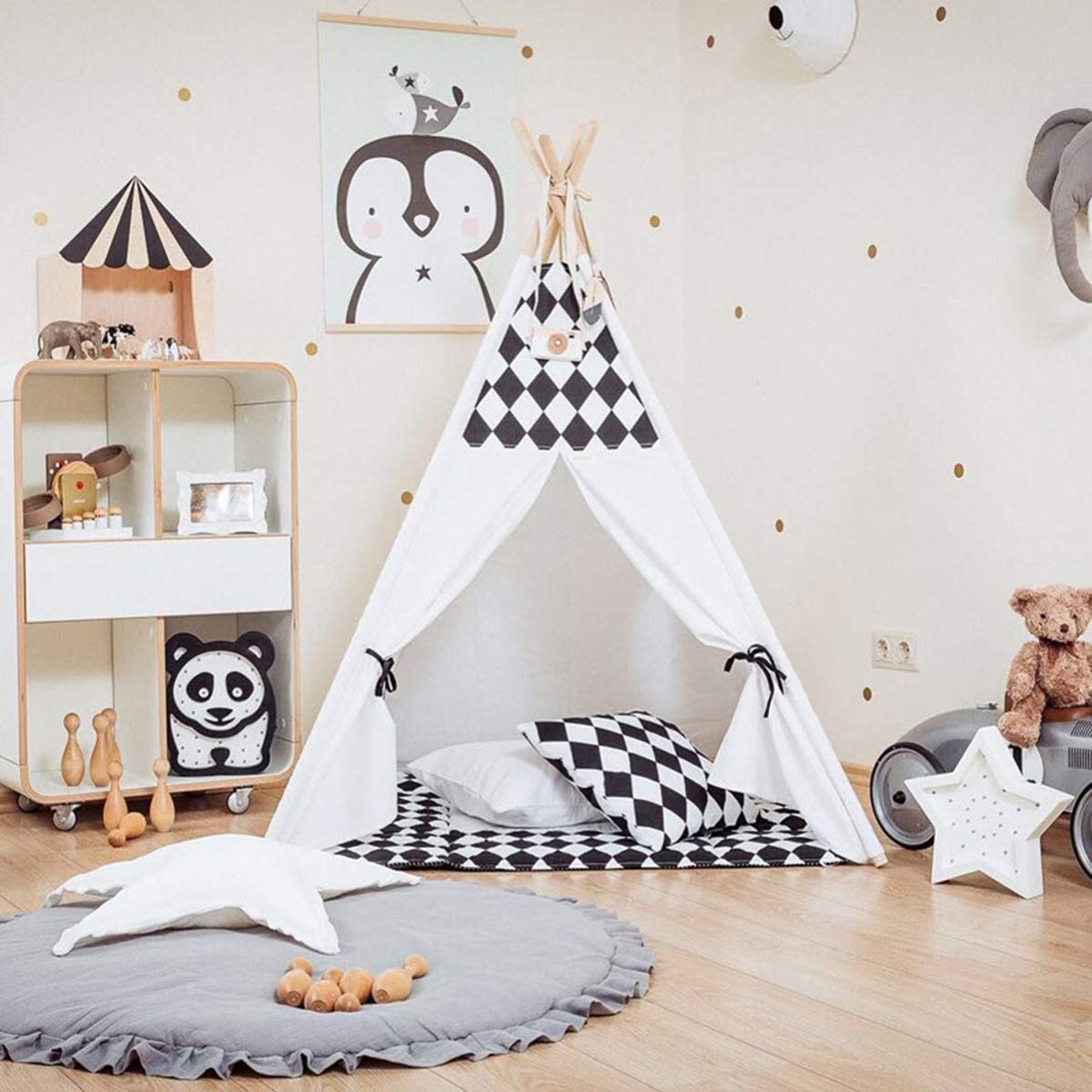 puseky Baby Play Mat Round Ruffled Soft Cotton Crawling Pad Floor Game Rug 41.3in