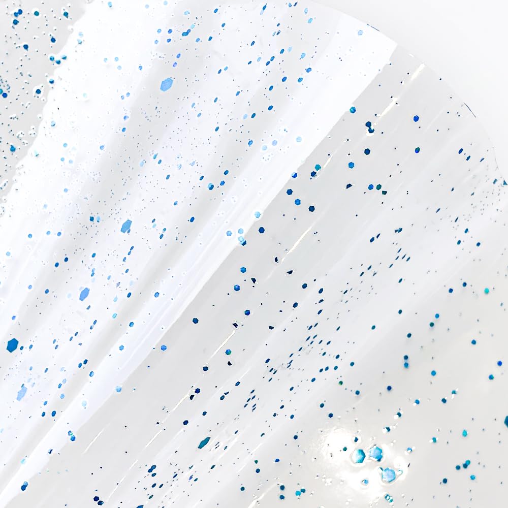ONEART | Clear Vinyl Roll, 12" x 54" Waterproof Transparent Glitter TPU Jelly Fabric for Pouches, Handbags DIY Crafts (Sequins-Blue)