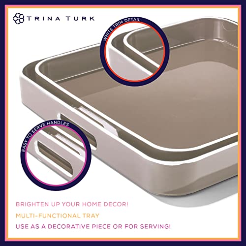 Trina Turk Set of 2 Sand Dune Square Melamine Serving Tray with White Rim and Handles- Indoor & Outdoor Platter for Home Entertaining, Cocktail Hour, Snack, Barware, Perfume {Large 14x14, Small 13x13}