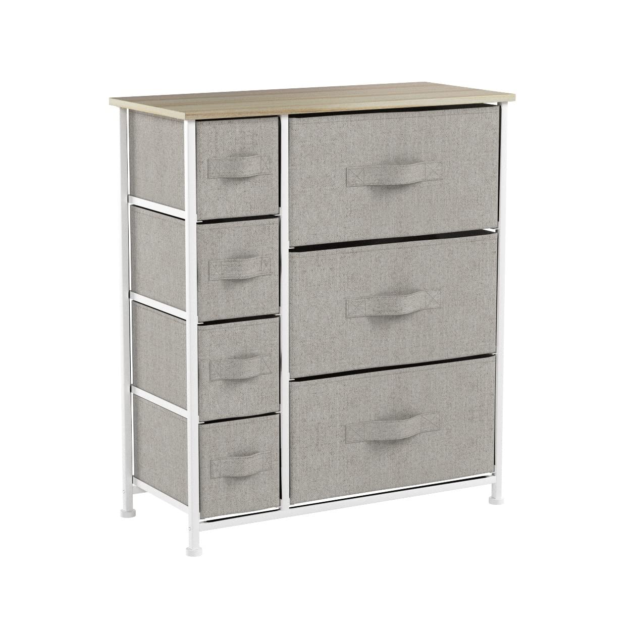 Sorbus Dresser with Drawers - Furniture Storage Tower Unit for Bedroom, Hallway, Closet, Office Organization - Steel Frame, Wood Top, Easy Pull Fabric Bins (Marble White/Black Frame)
