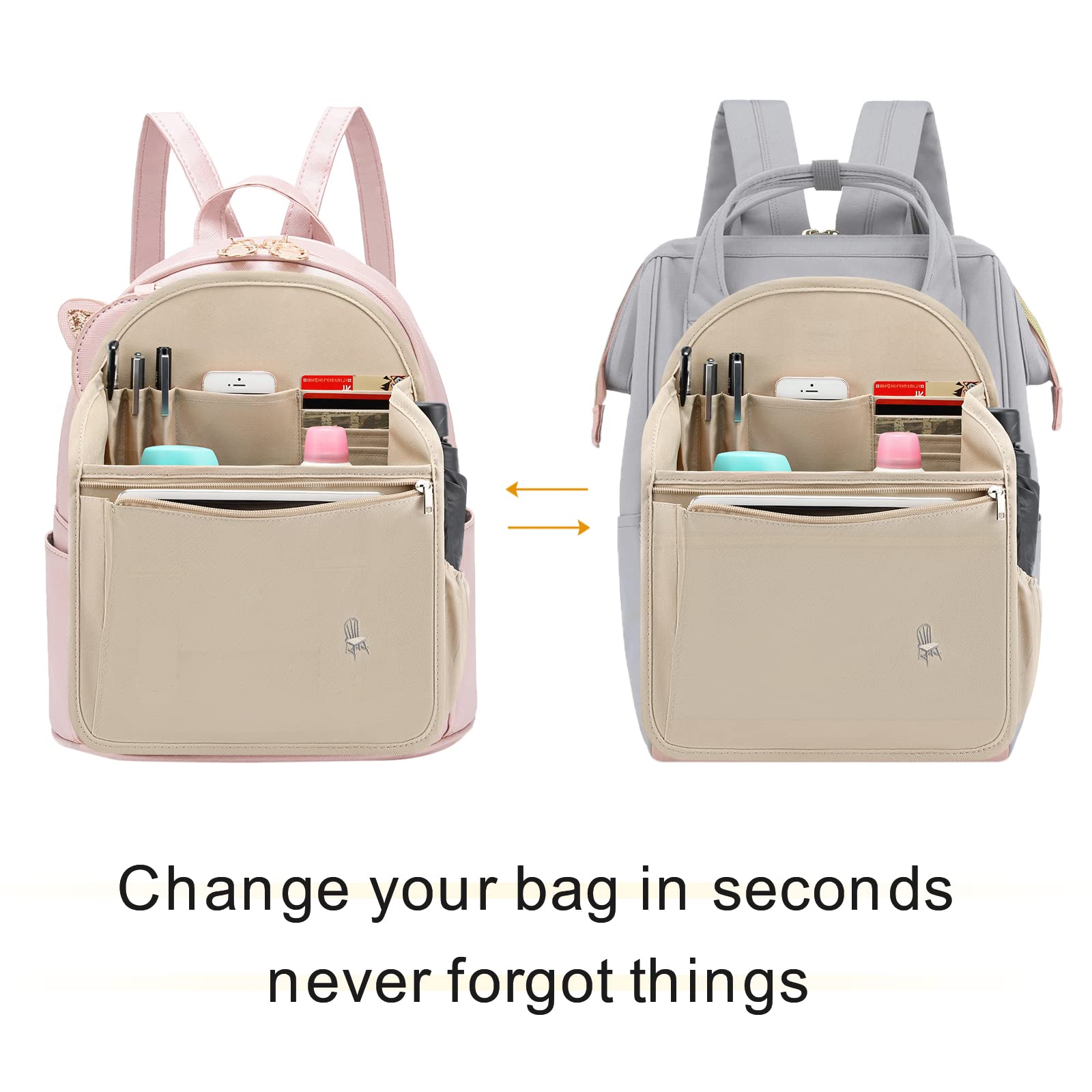 Yoillione Backpack Organizer Insert Large for Women and Men, Beige Travel Backpack Insert Organizer Rucksack Insert with Multi-Pocket