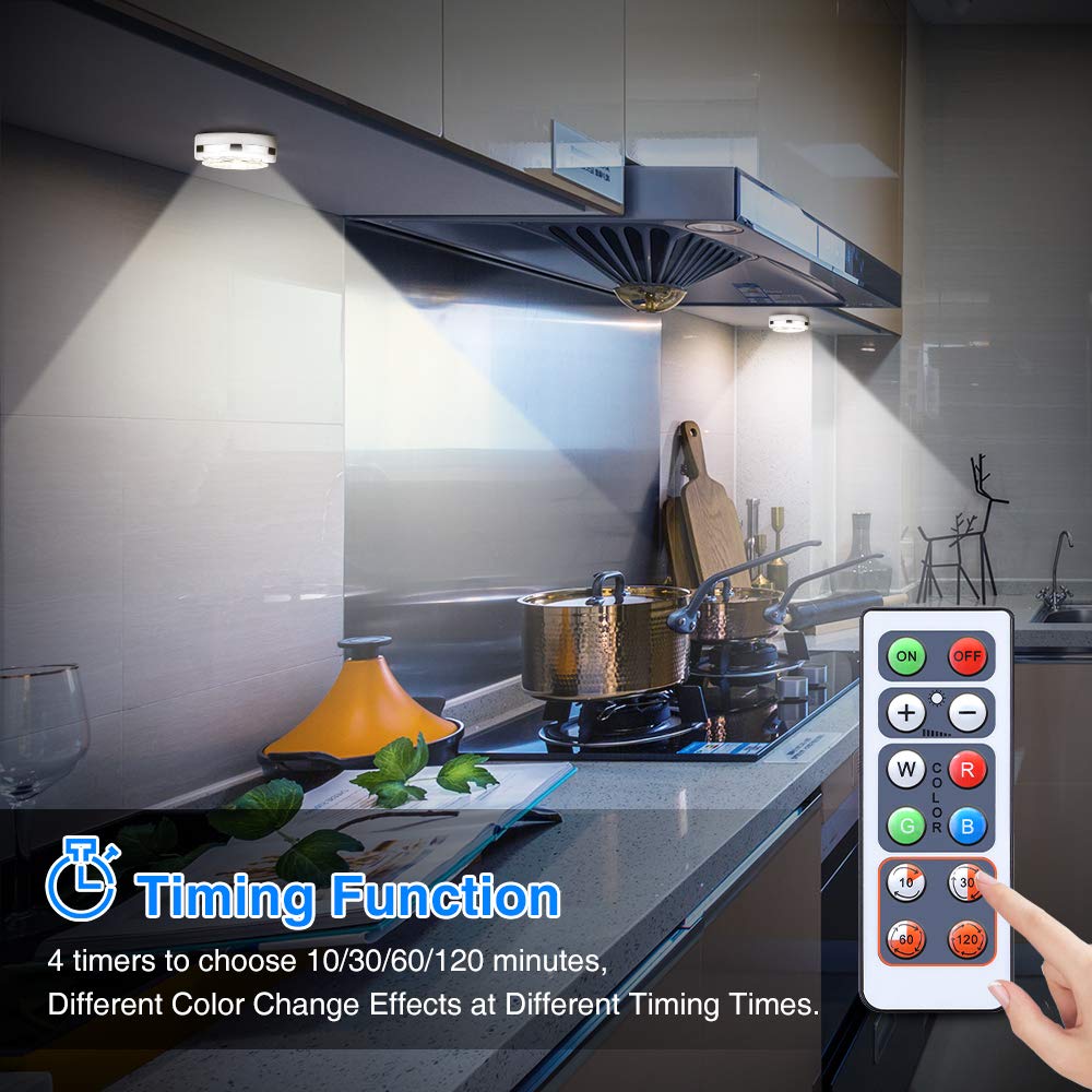 Puck Lights, LED Color Changing Puck Lighting LED Closet Lights Under Counter Lights Wireless LED Color Changing Puck Lights Battery Operated Dimmable Under Cabinet Lights for Kitchen (9 Pack)