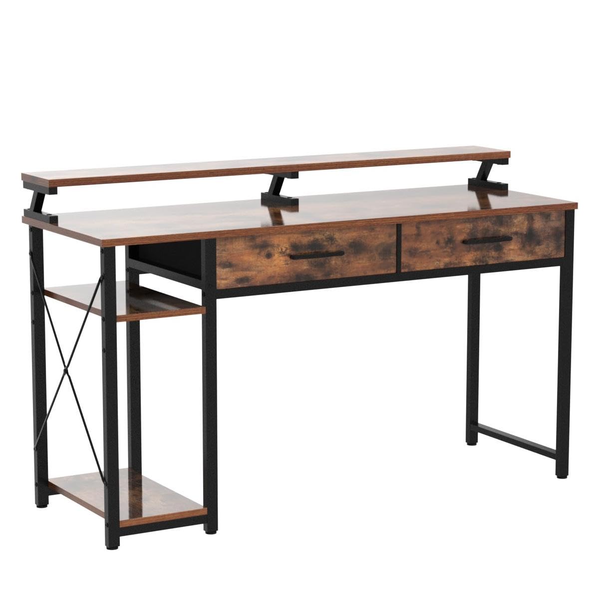 ODK Computer Desk with Drawers, 40 Inch Office Desk with Storage & Shelves, Work Writing Desk with Monitor Stand Shelf, Black Home Office Desks for Small Spaces