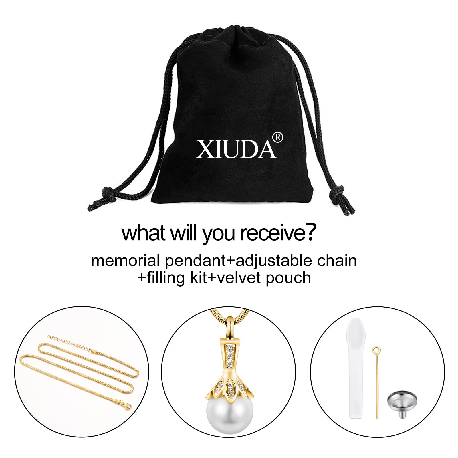 Pearl Urn Necklace for Ashes Memorial Cremation Necklaces Stainless Steel Ashes Necklace for Men Women(Gold)-You Lighted Up My World