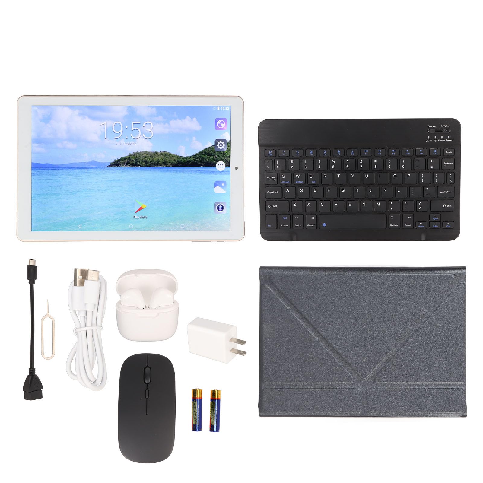 SHYEKYO Digital Tablet, 10.1 Inch WiFi Tablet 2 in 1 Dual Box Speakers 8 Core 4GB RAM 64GB ROM for Reading for Working (US Plug)