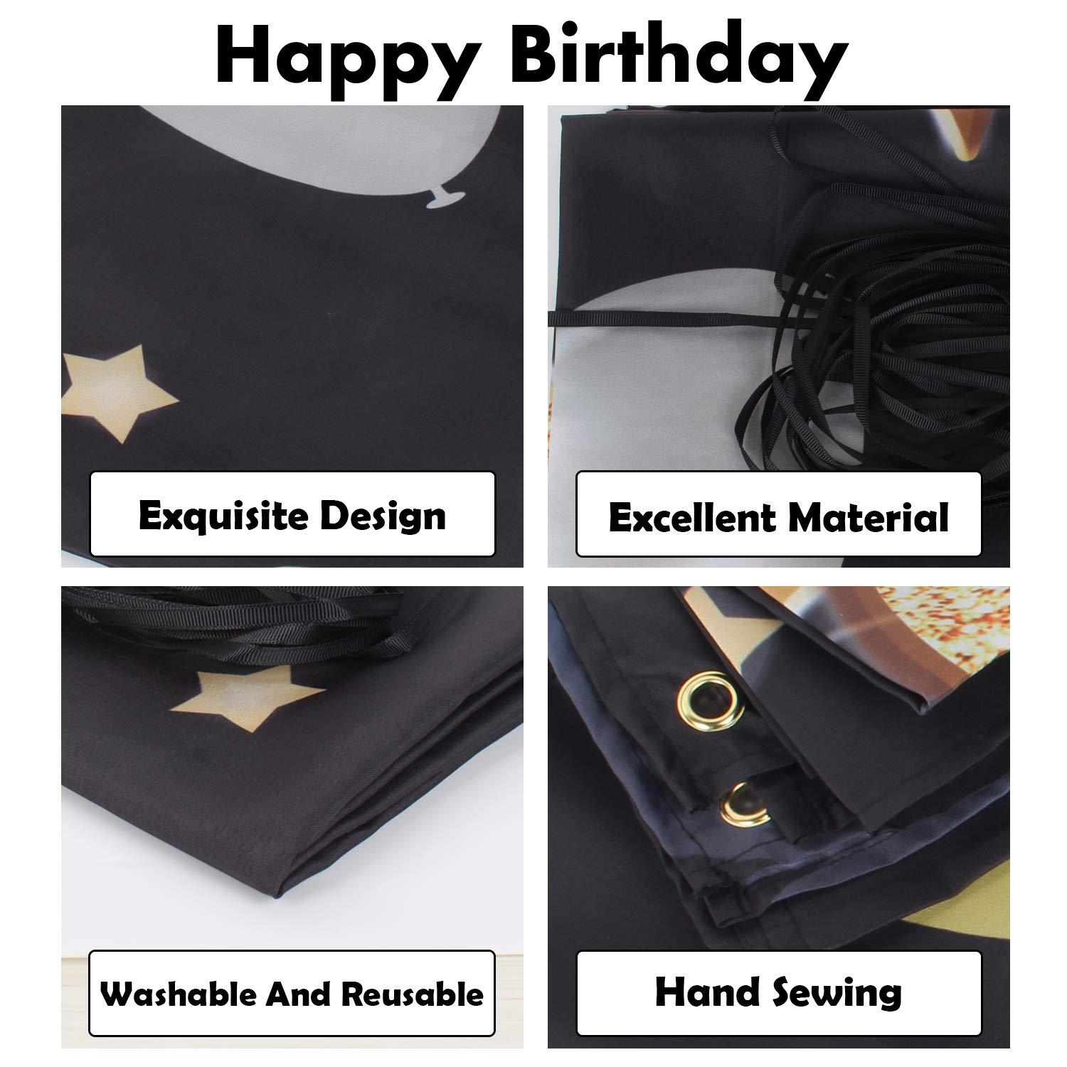 PAKBOOM Happy 47th Birthday Banner Backdrop - 47 Birthday Party Decorations Supplies for Men - Black Gold 4 x 6ft