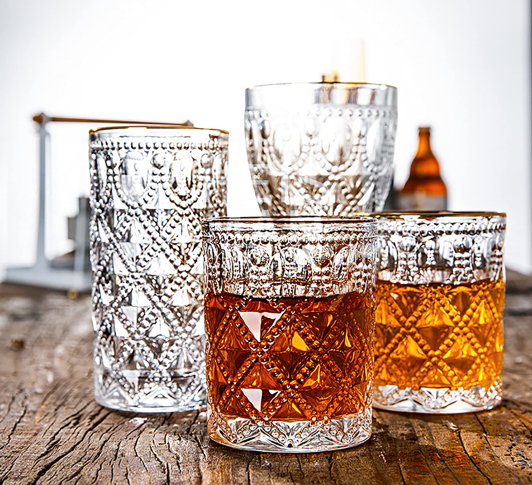 Yesland 6 Pack Drinking Glasses - 12 Oz Vintage Water Glasses Hobnail Glasses Drinking Set Clear Romantic Glassware for Juice, Cocktail, Whiskey, Beverages, Beer