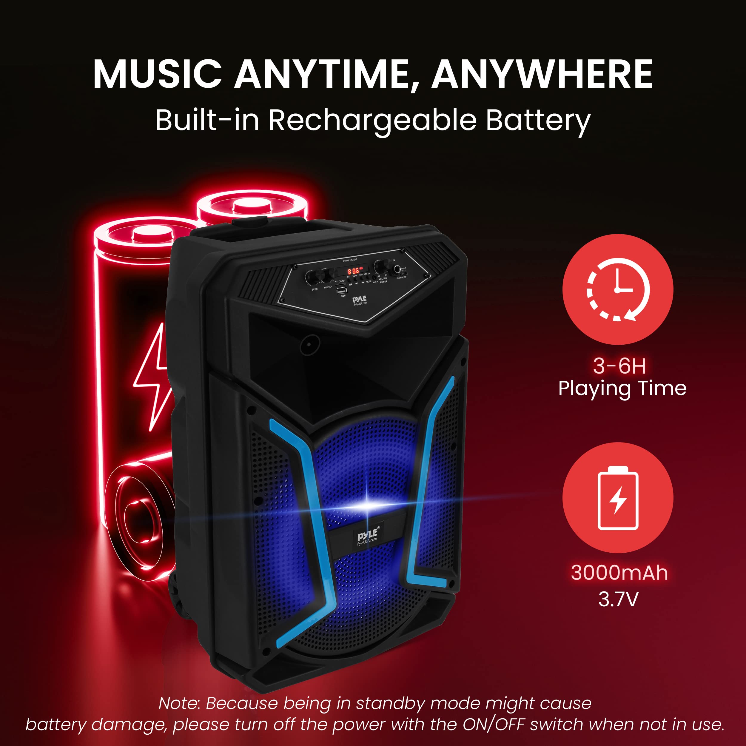Pyle Portable Bluetooth PA Speaker System - 800W Outdoor Bluetooth Speaker Portable PA System w/ Microphone In, Party Lights, MP3/USB, FM Radio, Rolling Wheels - Mic, Remote - Pyle PPHP122SM,Black