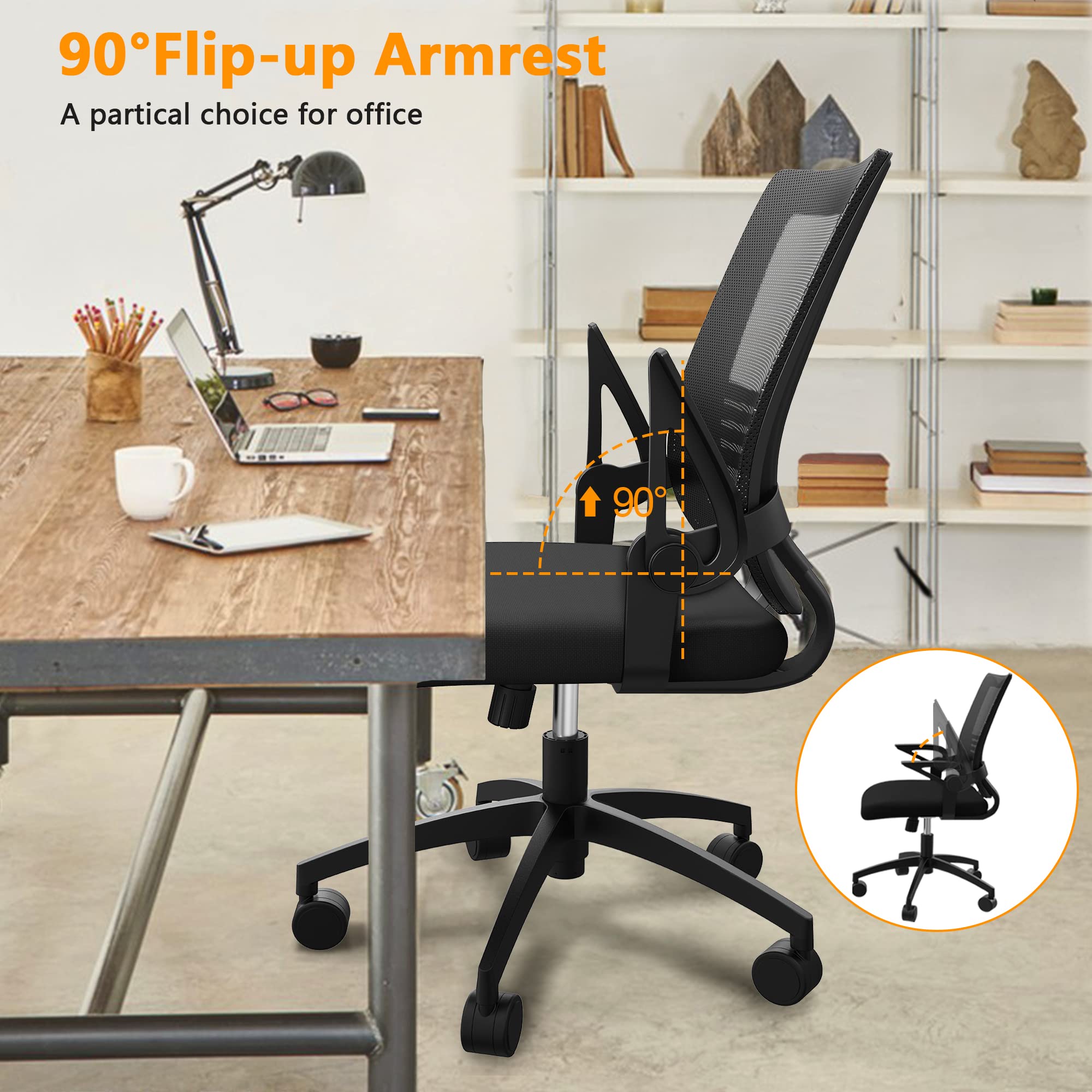 Office Chair, Ergonomic Desk Chair,Mesh Mid Back Height Computer Chair with Adjustable Height and Flip-up Armrests,Backrest with Breathable Mesh