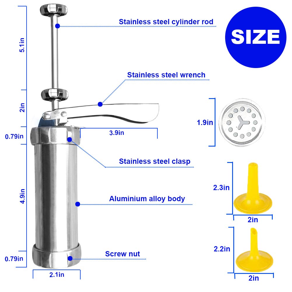 YOOUSOO Cookie Maker Cookie Press Gun, Kit Stainless Steel Biscuit Press Maker (with 20 Disc and 4 Nozzles) Homemade Baking Tool Biscuit Cake Dessert DIY Maker and Decoration