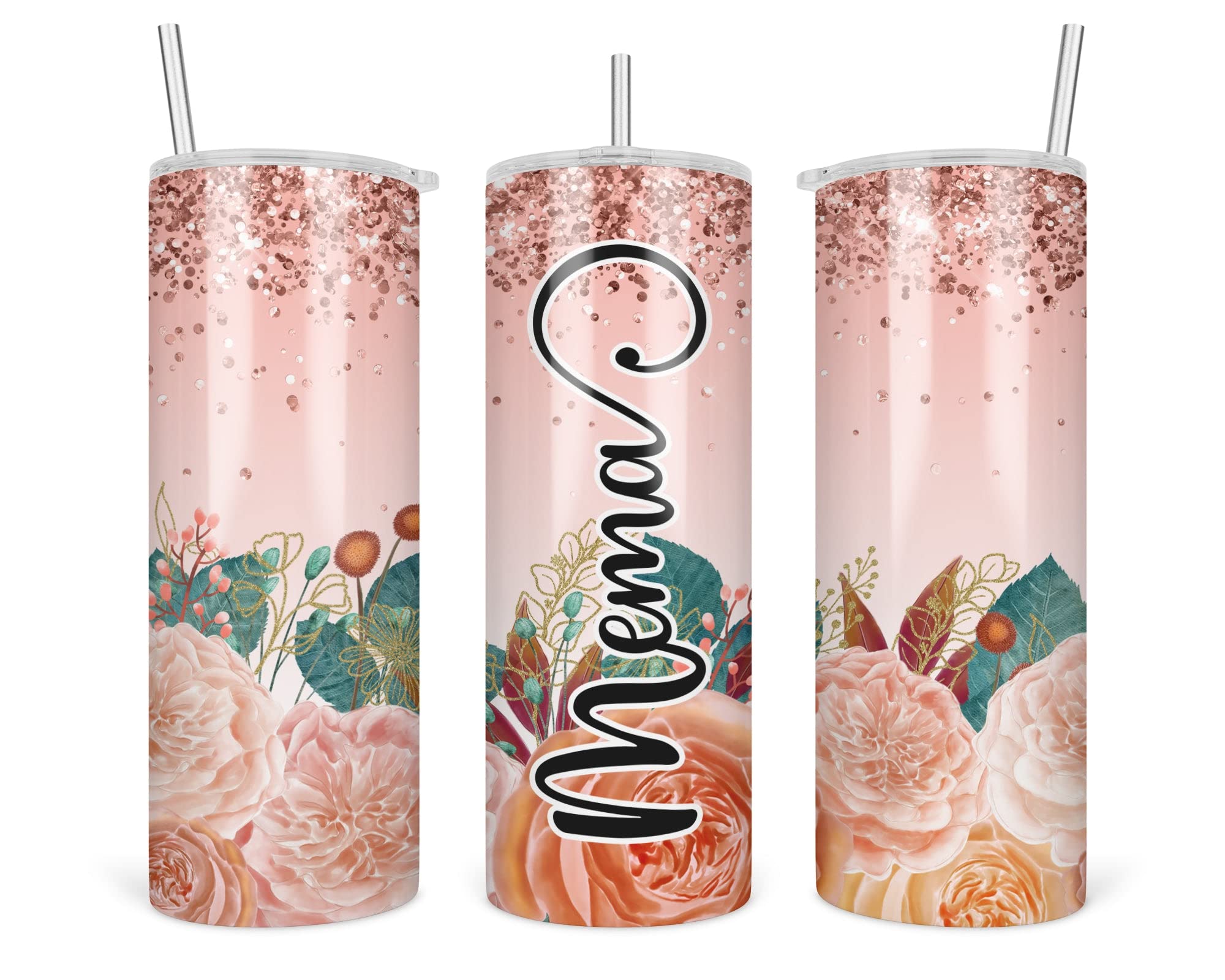 TunlaStore Flower Mema Tumbler - Mema Gifts - Best Mema Tumbler - Mema Travel Mug - Floral Mema Tumbler 20Oz Flower Tumblers Skinny Stainless Steel - Birthday Christmas Gifts New Mema, White