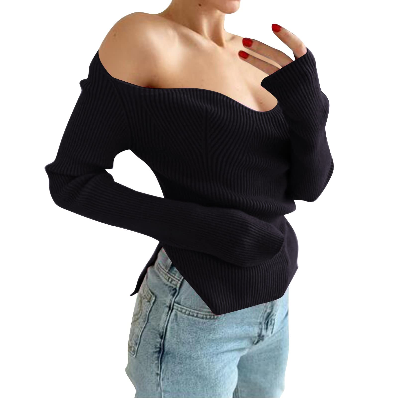 Simple L Women's Fall Winter Top Shirt Long Sleeve Sexy Elegant Sweater Solid Casual Loose Knit Turtleneck Women Sweater Black