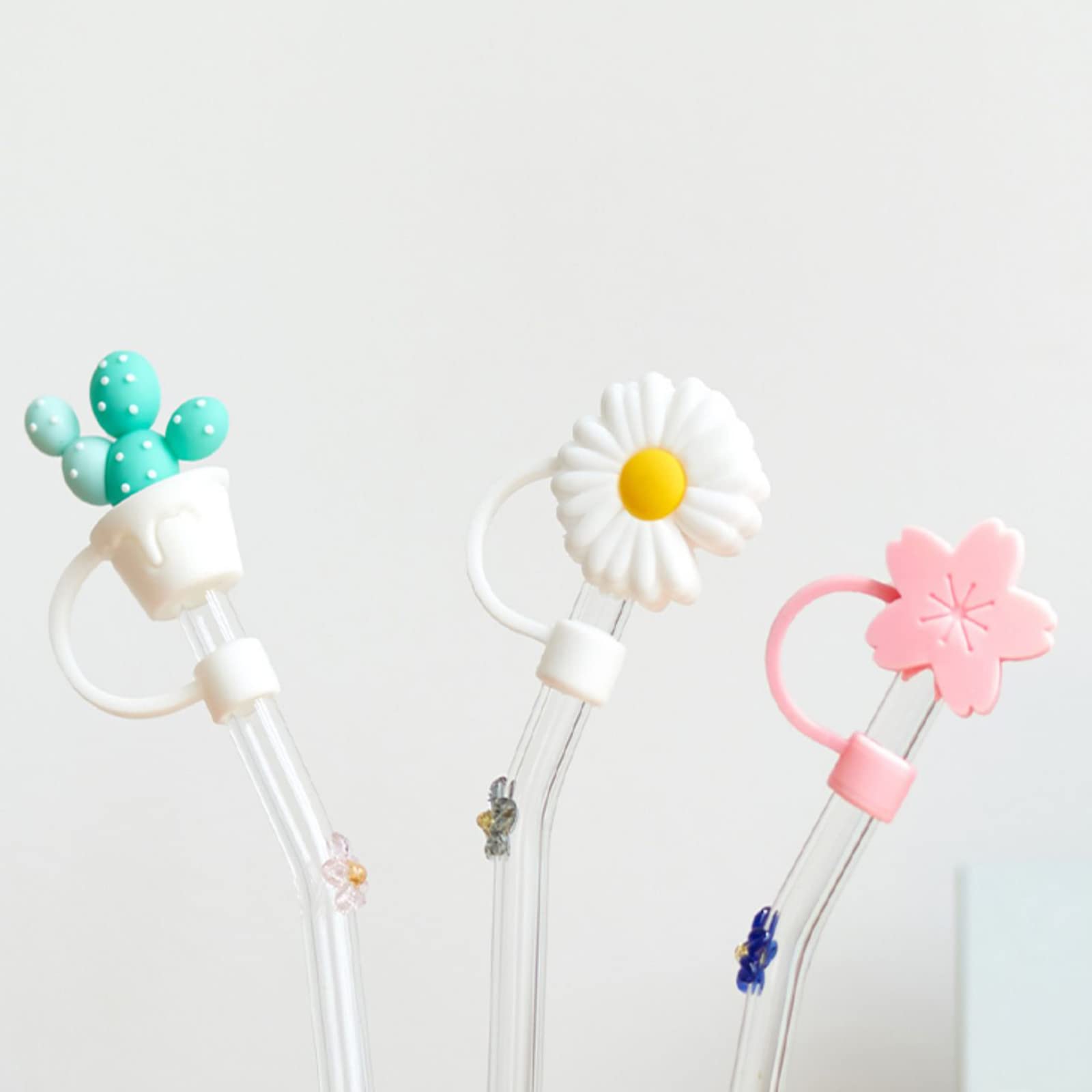 TEONEI Cactus Shape Straw Covers Caps,Straw Tip Covers,Reusable Drinking Straw Tips Lids Straw Toppers Straw Plug for 7-8mm Straws,4PCS