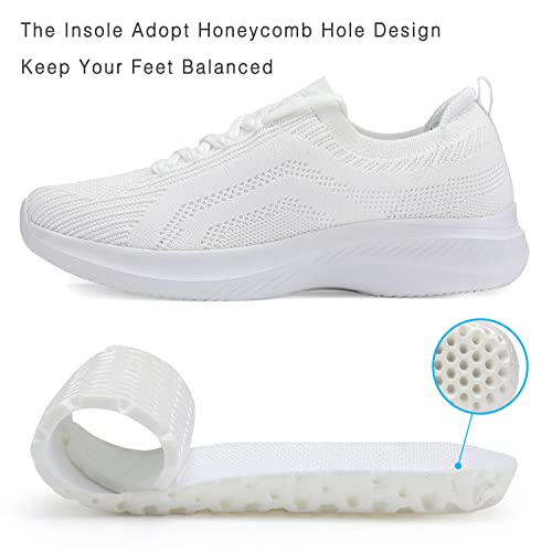 Santiro Womens Walking Tennis Shoes - Memory Foam Comfortable Lightweight Casual Slip On White Sneakers for Gym Work 10 US