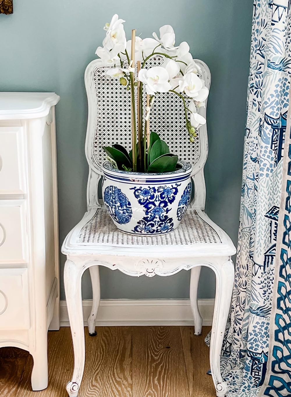 Serene Spaces Living 3 White Realistic Phalaenopsis Orchids in Pot, Artificial Potted Flowers - Beautiful Entryway Vase, Foyer Table Décor, Measures 26" Tall & 5" Diameter