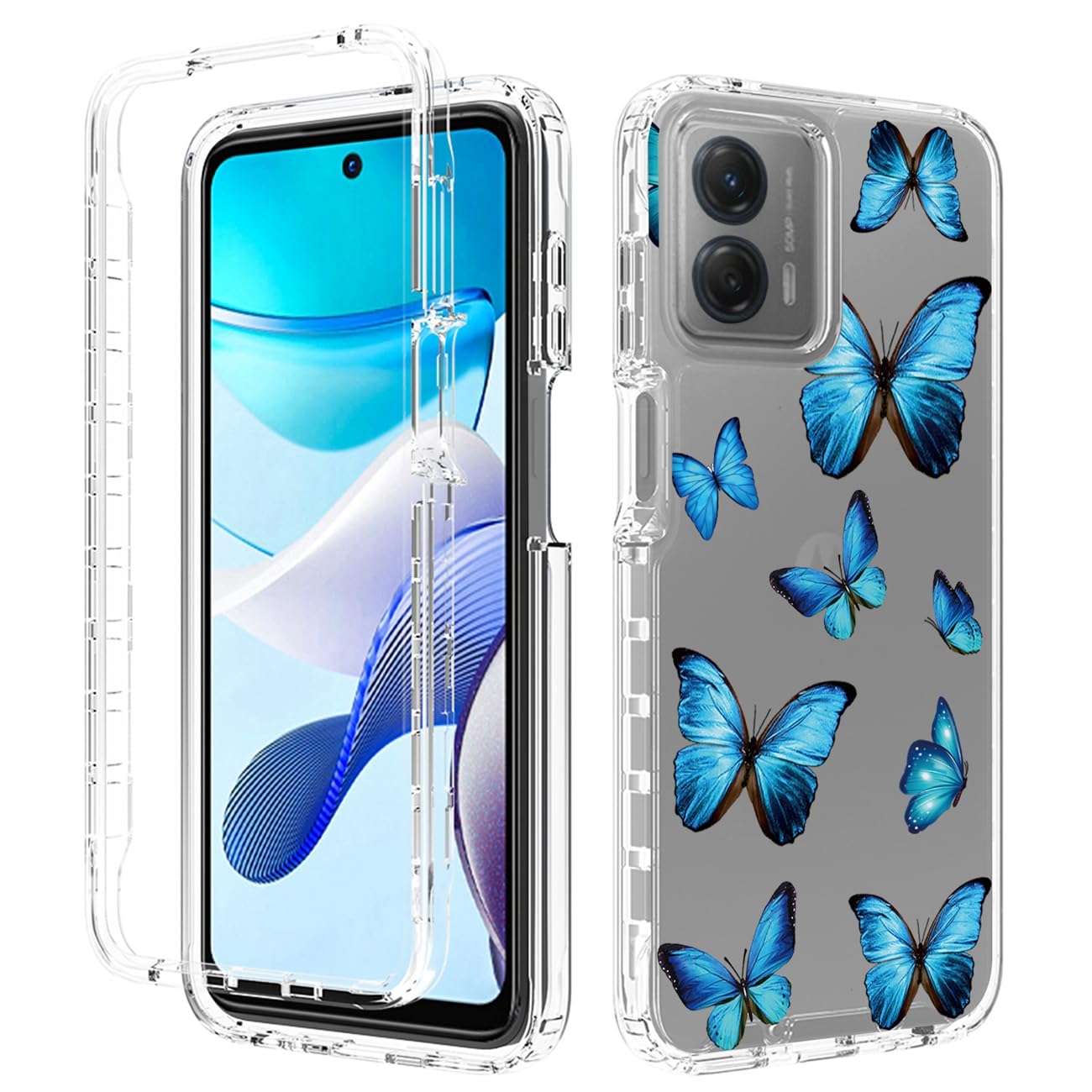 Sidande Case for Moto G 2023 Case, Motorola G 5G 2023 Case with Tempered Glass Screen Protector, Full Body Clear Floral TPU Slim Phone Protective Armor Cover for Motorola Moto G 5G 2023 (Butterfly)