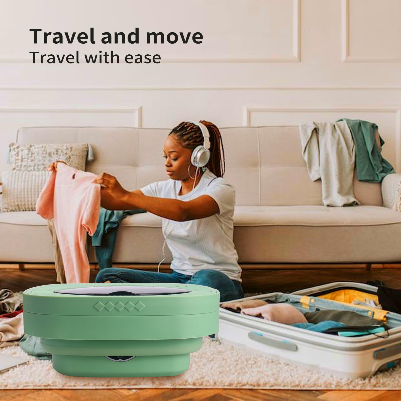 Portable Washing Machine, Foldable Mini Washing Machine, Small Washing Machine for Underwear, Baby Clothes, or Small Items, Suitable for Apartments, Dormitories, Camping, Travel (Green)