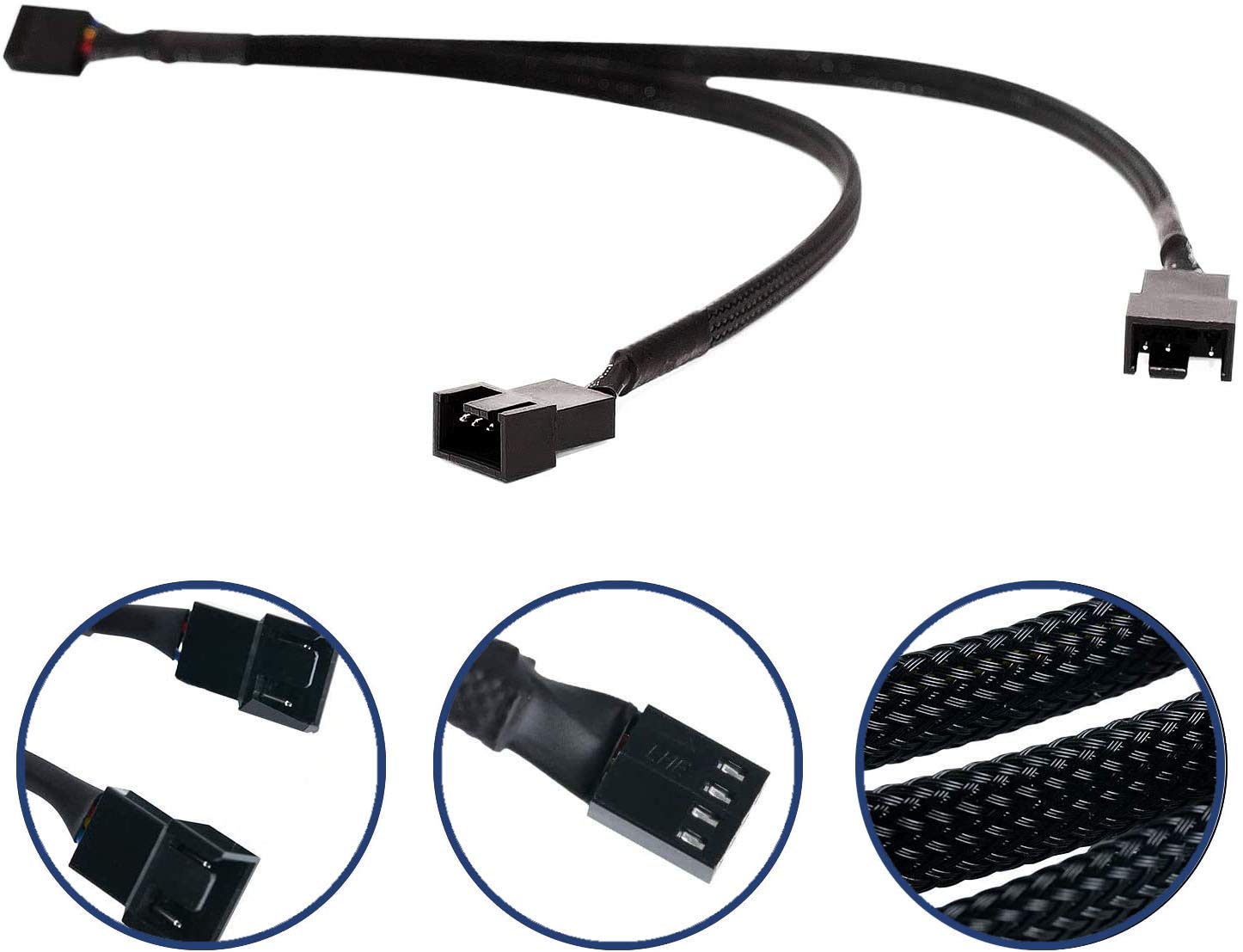 RackTeck PWM Fan Splitter Cable 1 to 2, PC Fan Extension Cable Compatible with Computer 3 Pin & 4 Pin Case Fans, 12 Inch, 2 Pack