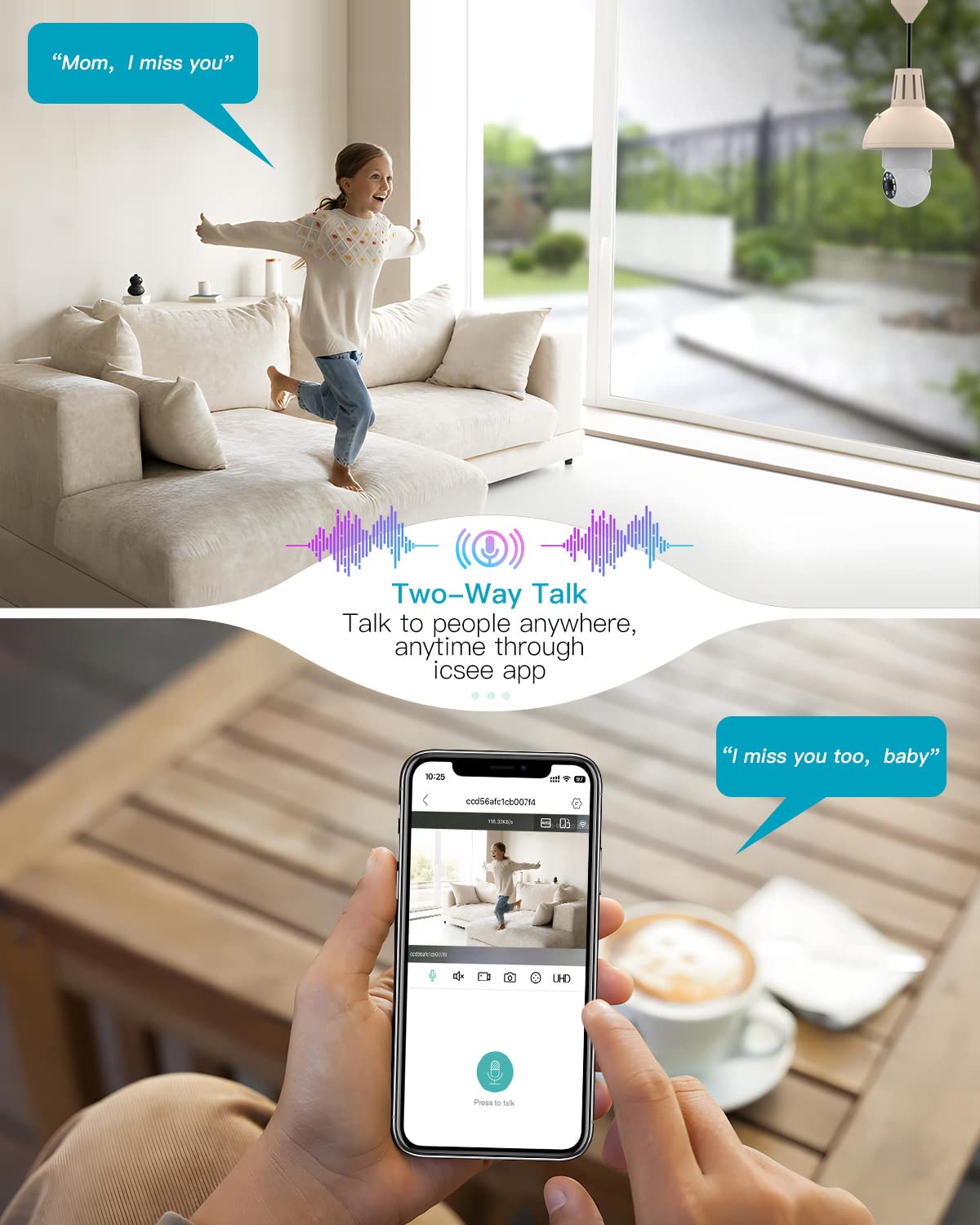 Security Camera Sets, Light Bulb Security Camera Indoor Camera Wireless with Phone App Baby Monitor with Camera and Audio 360° WiFi Cameras for Home Security Motion Tracking Full Color Night Vision