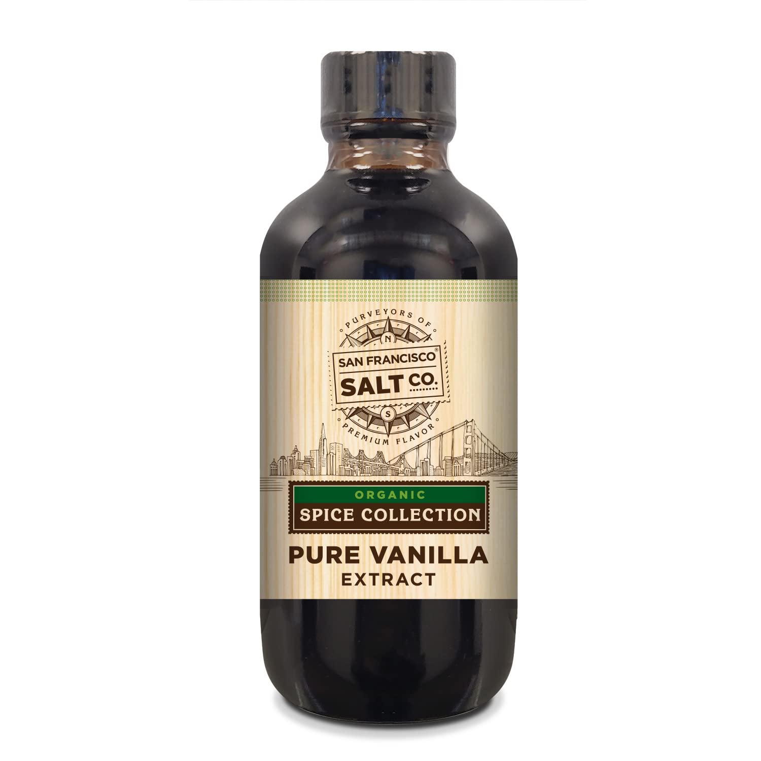 Organic Pure Vanilla Extract, 4oz Glass Bottle - Organic Spice Collection by San Francisco Salt Company