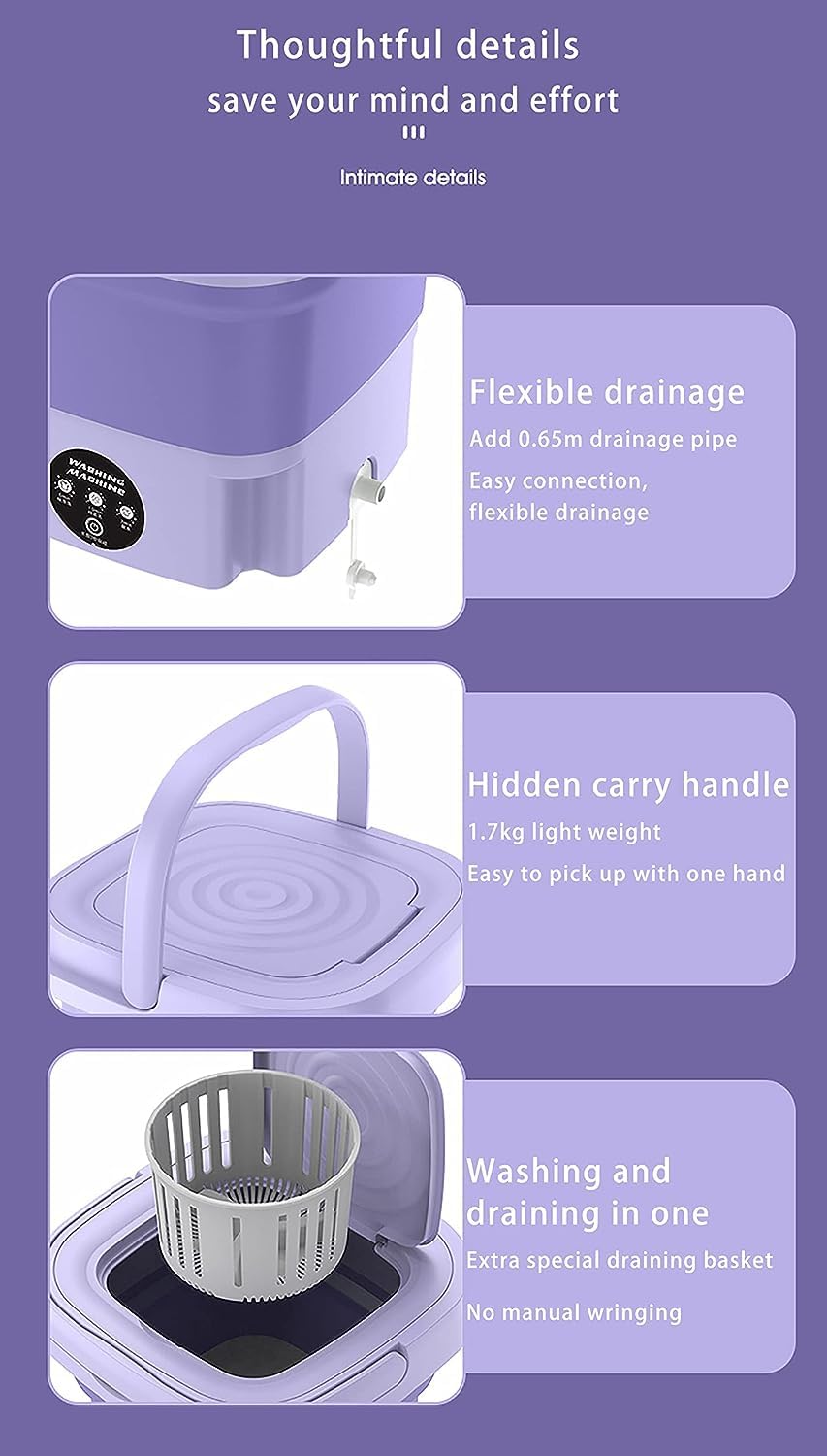 Portable Washing Machine, 8L High Capacity Mini Washer with 3 Modes Deep Cleaning for Underwear,Baby Clothes,Small Items,Towels, Foldable Washing Machine for Apartments,Dorm,Camping,Travel