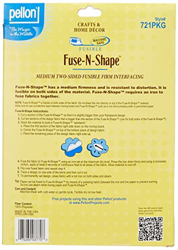 Pellon 721PKG Fuse-N-Shape Medium Weight Fusible Interfacing, 15" x 36", White