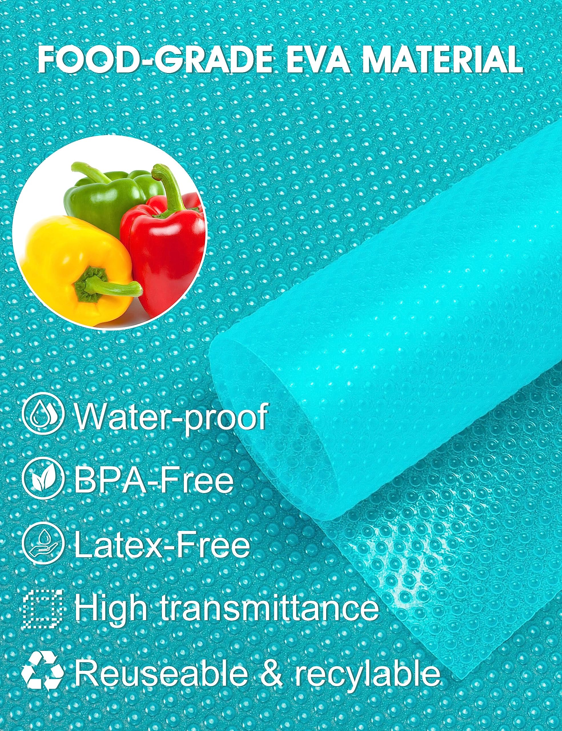 Refrigerator Liners, 8 pcs 11.8"*17.7" Fridge Liner Mats, Electrostatic Adsorption Non-Slip Mat, Reuseable, Cuttable. Water-Proof, Also Use as Shelf Liner, Drawer Liner (Blue)