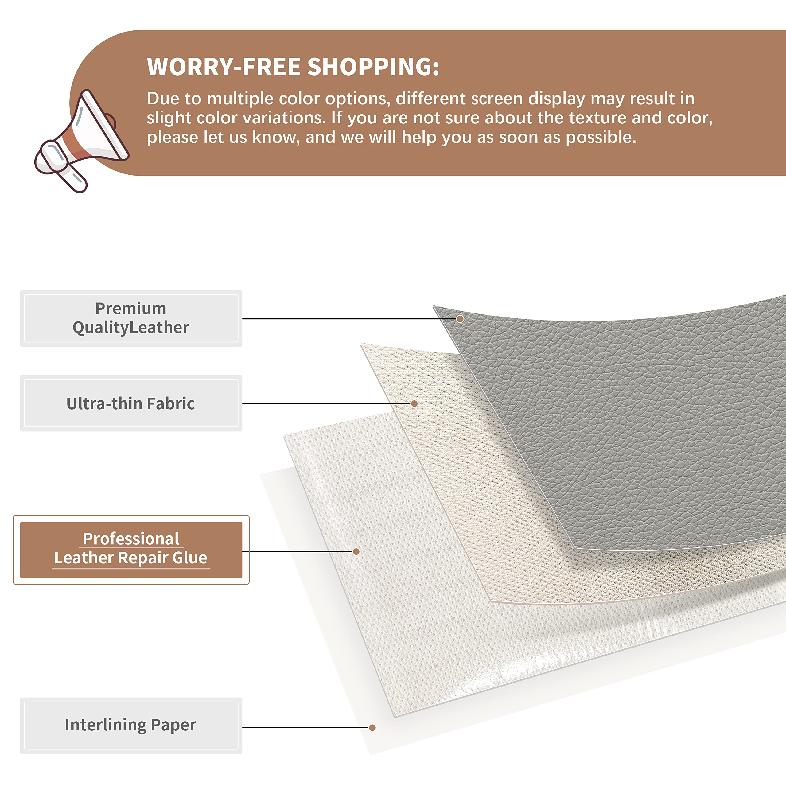 ONine Leather Repair Patch,Self-Adhesive Couch Patch,Available Anti Scratch Leather 5”X7.9”(12.7cm x 20cm) Peel and Stick for Sofas, Car Seats Hand Bags Jackets(Light Gray)