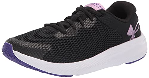 Under Armour Womens Grade School Charged Pursuit 2 Bl Running Shoe, Black/White, 5 Big Kid US