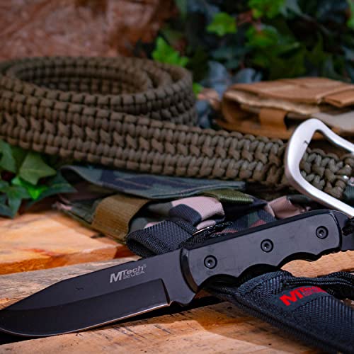 MTech USA – Fixed Blade Knife – Black Stainless Steel Blade with Black Nylon Fiber Handle, Full Tang, Includes Nylon Sheath - Hunting, Camping, Survival, Tactical, EDC – MT-20-35BK