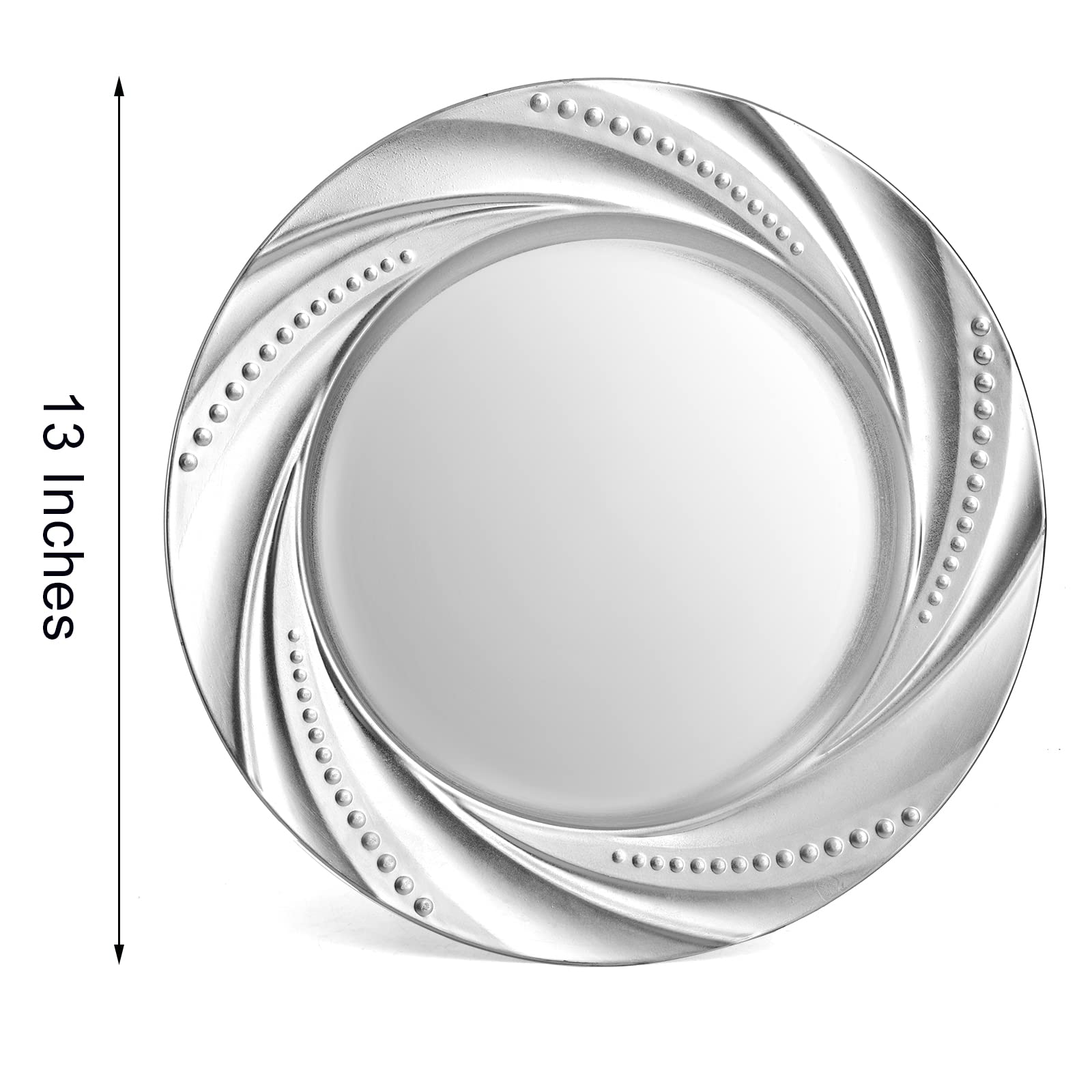 ZENFUN 12 Pack 13 inch Silver Charger Plates, Plastic Plate Chargers for Dinner Plates, Flower Spiral Dinner Chargers, Decorative Plates for Table Setting, Wedding, Parties, Banquets