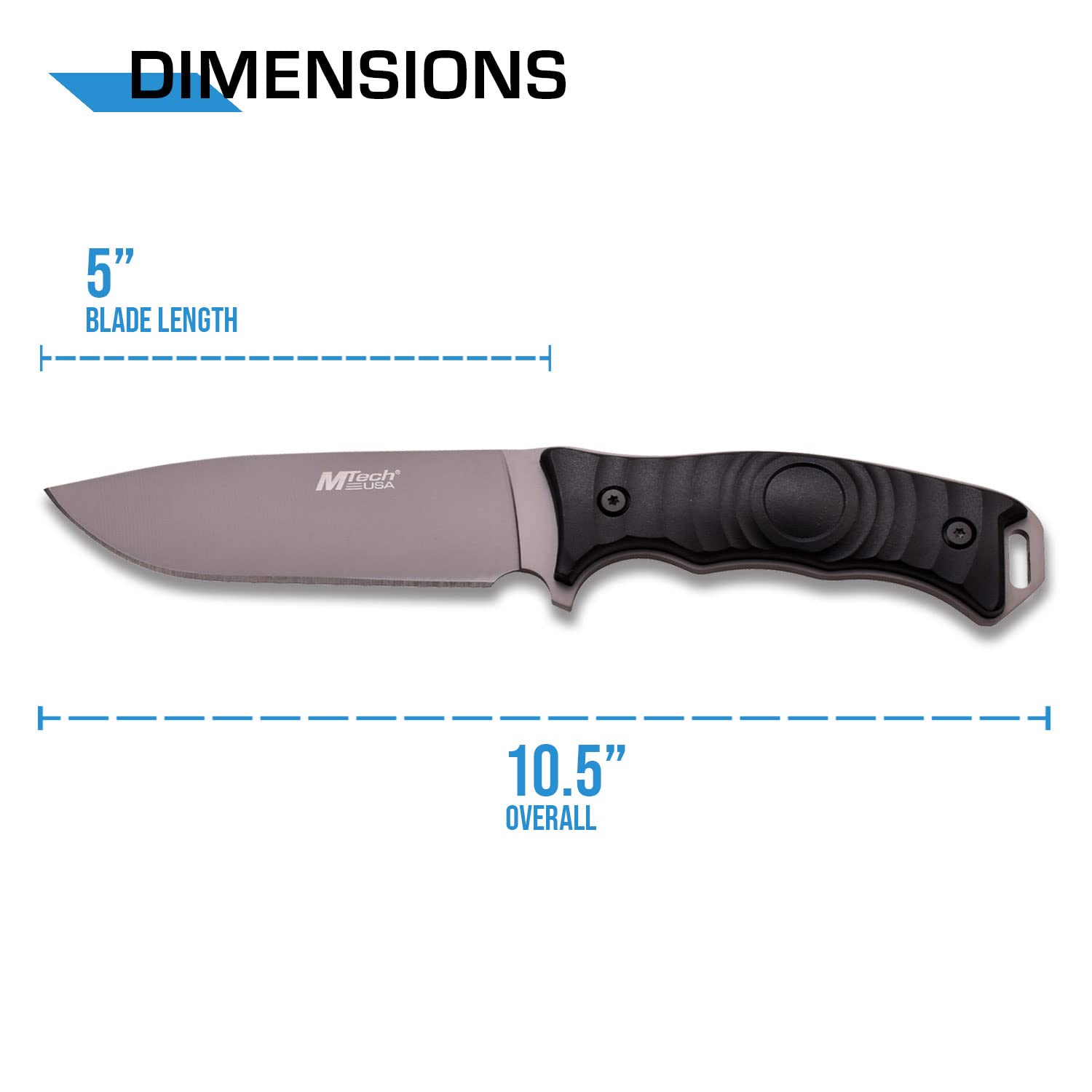 MTech USA β Fixed Blade Knife β Grey TiNite Coated Stainless Steel Blade with Black Nylon Fiber Handle, Full Tang, Includes Black Nylon Sheath - Hunting, Camping, Survival, Tactical, EDC β MT-20-70C