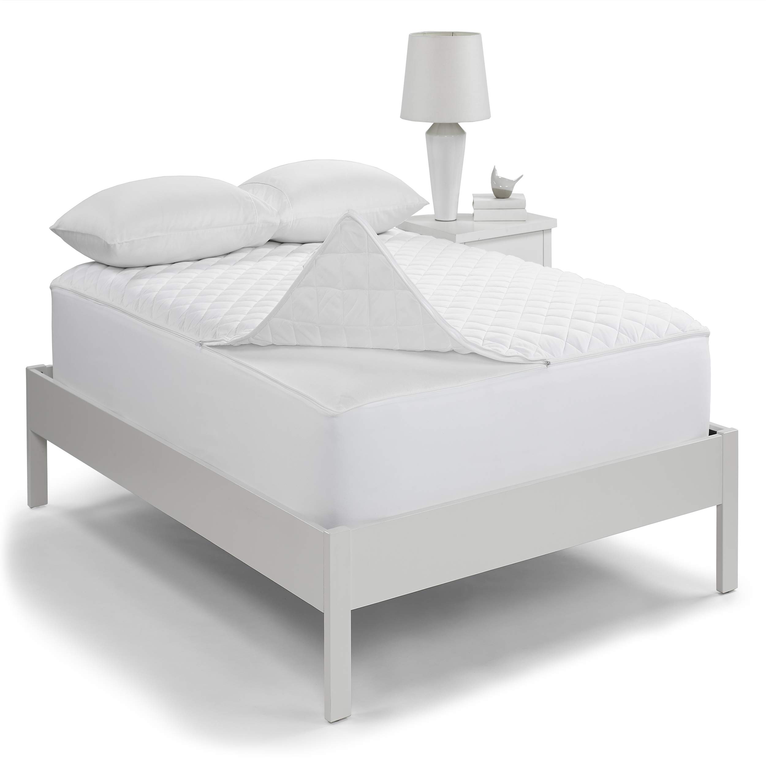 Serta Protection Plus Fiber Fill Cooling Fitted Mattress Pad Cover, King, White