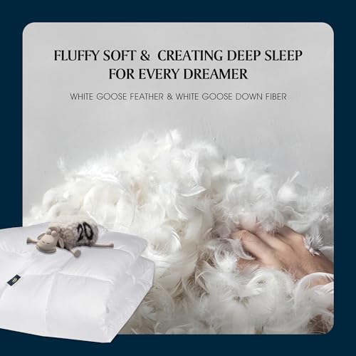 Serta White Goose Feather and White Goose Down Fiber Comforter Hotel Luxury Edition Hypoallergenic 100% Cotton, All Seasons Warmth King