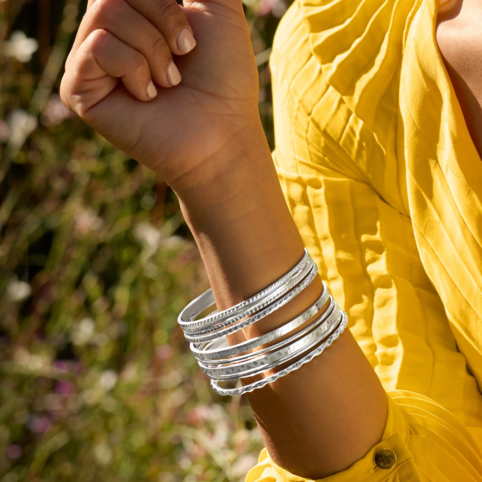 Ross-Simons Italian Sterling Silver Jewelry Set: 7 Assorted Textured Bangle Bracelets. 8.5 inches
