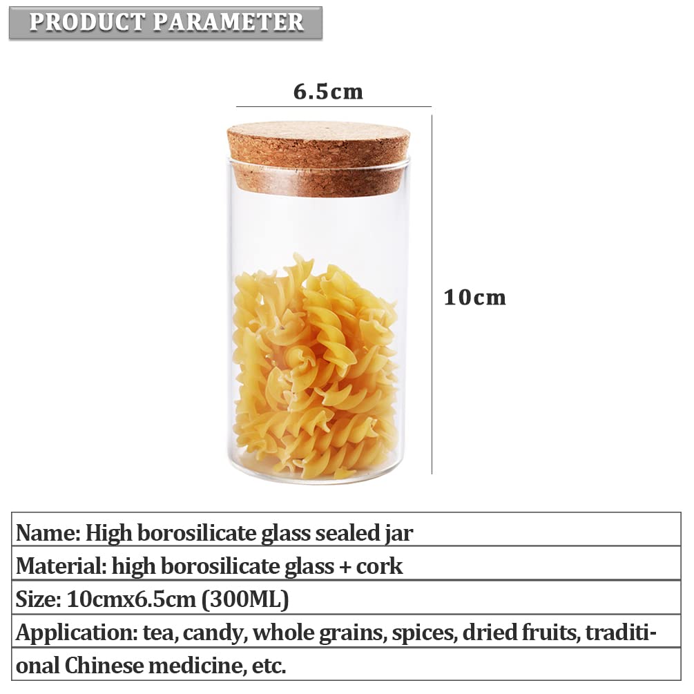 VASANA 2PCS Glass Food Storage Containers 300ml/10oz Kitchen Storage Containers With Cork Lids Empty Clear Glass Bottles for Coffee Bean Dry Goods Tea Storage