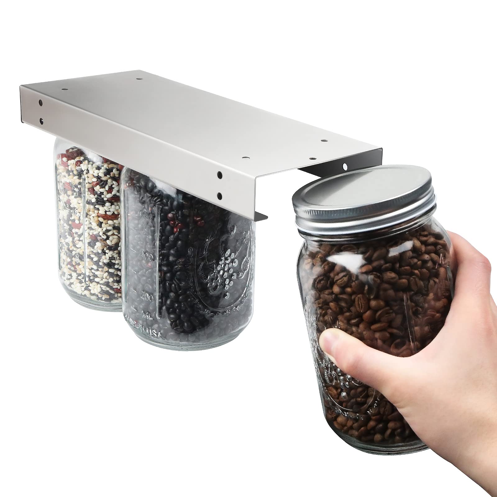 YEEPON mason jar racks, mason jar holders,mason jar holders for hanging,Stainless Steel Holder with 3 Mounting Options for Kitchen, Shelves and Cabinets,Wide Mouth(2Pack