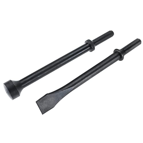 YaeKoo 6Pcs Smoothing Air Hammer Tool Kit 0.4'' (10mm) Shank Extended Length Air Hammer Bits Accessories with One Pneumatic Chisel One Spring for Forming Metal Plates, Rivets, Tire Repair