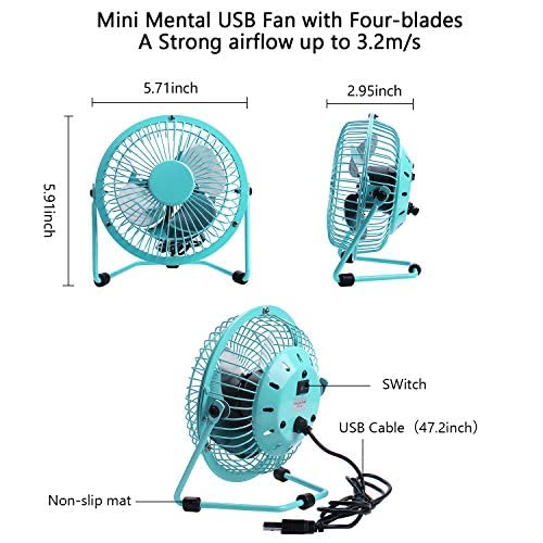PEYOU Small USB Desk Fan, 4 Inch Mini Quiet Fan with Strong Airflow, 360° Rotation, Metal Construction, Personal Cooling Fan for Home Office (Pink)