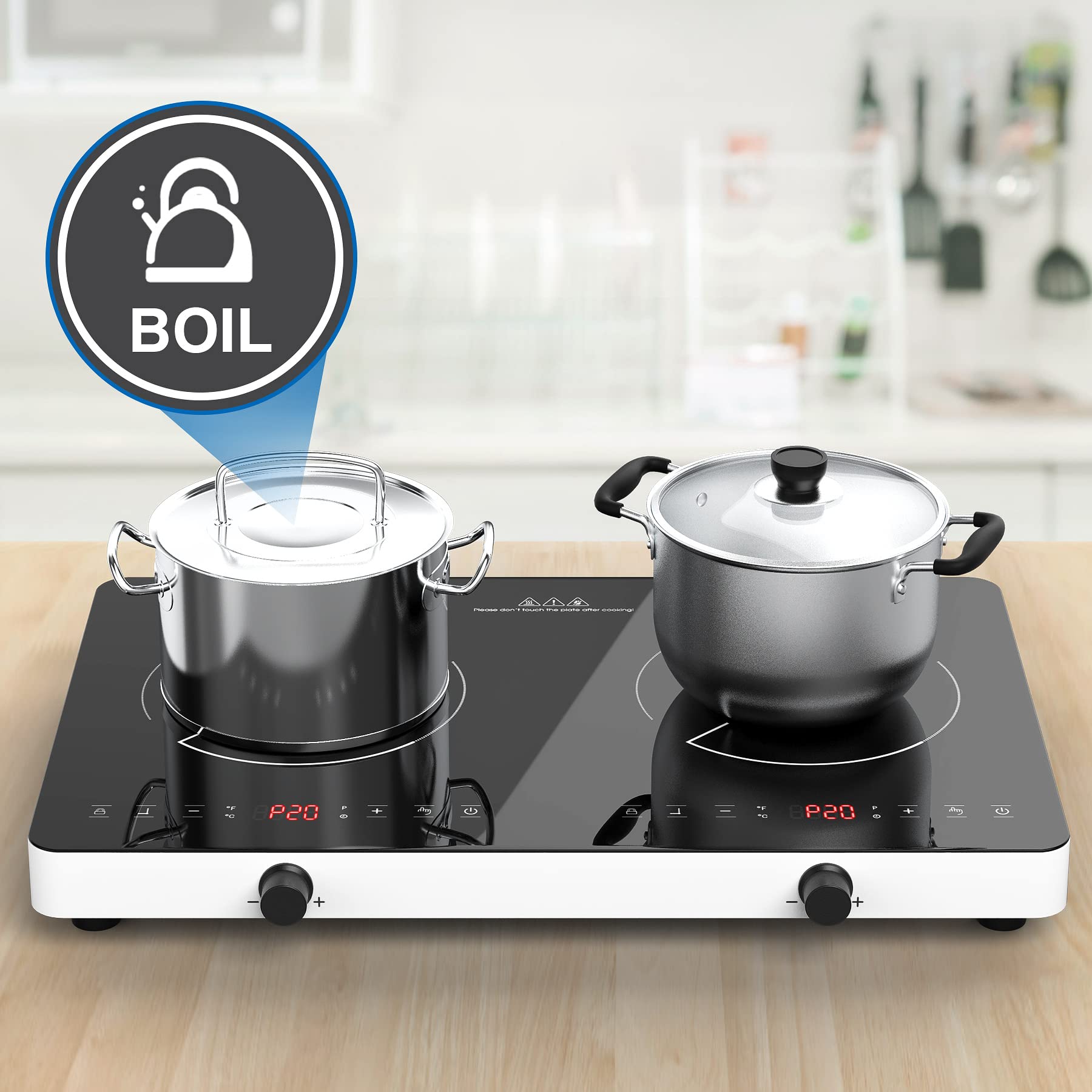 VBGK Double Induction Cooktop,4000W 110V Induction stove top Knob Control, Portable Iduction Cooktop with 9 Power Levels, Child Safety Lock & Timer 2 burner Induction cooktop