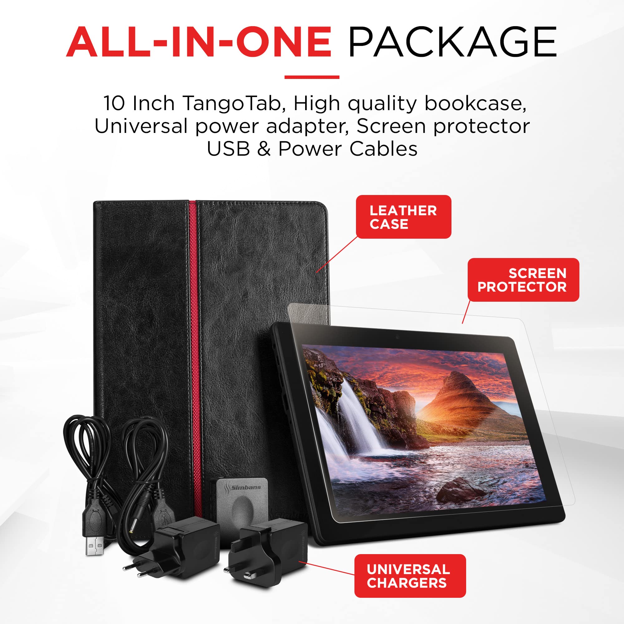 Simbans [3 Bonus Item] TangoTab 10 Inch Tablet 4 GB RAM, 64 GB Disk, Android 10, Mini-HDMI, Micro-USB, USB-A, Inbuilt GPS, Dual WiFi, Bluetooth, IPS Screen, Dual Camera Computer PC - TCX