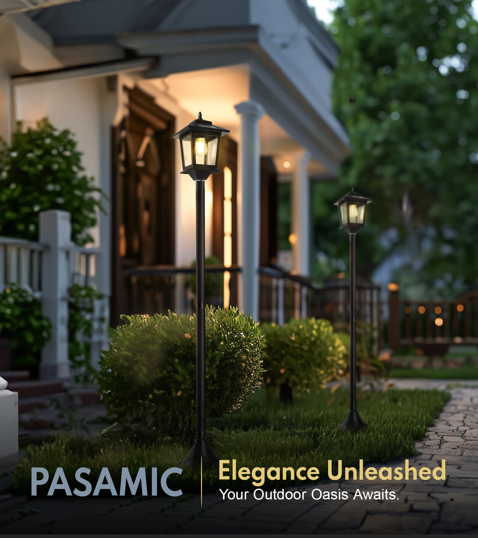 PASAMIC 63" Solar Lamp Post Lights 2Pack, Outdoor Post Lights Waterproof, Pole Lights Outdoor, Decorative Floor Lamp for Patio, Warm White, Replaceable Bulb