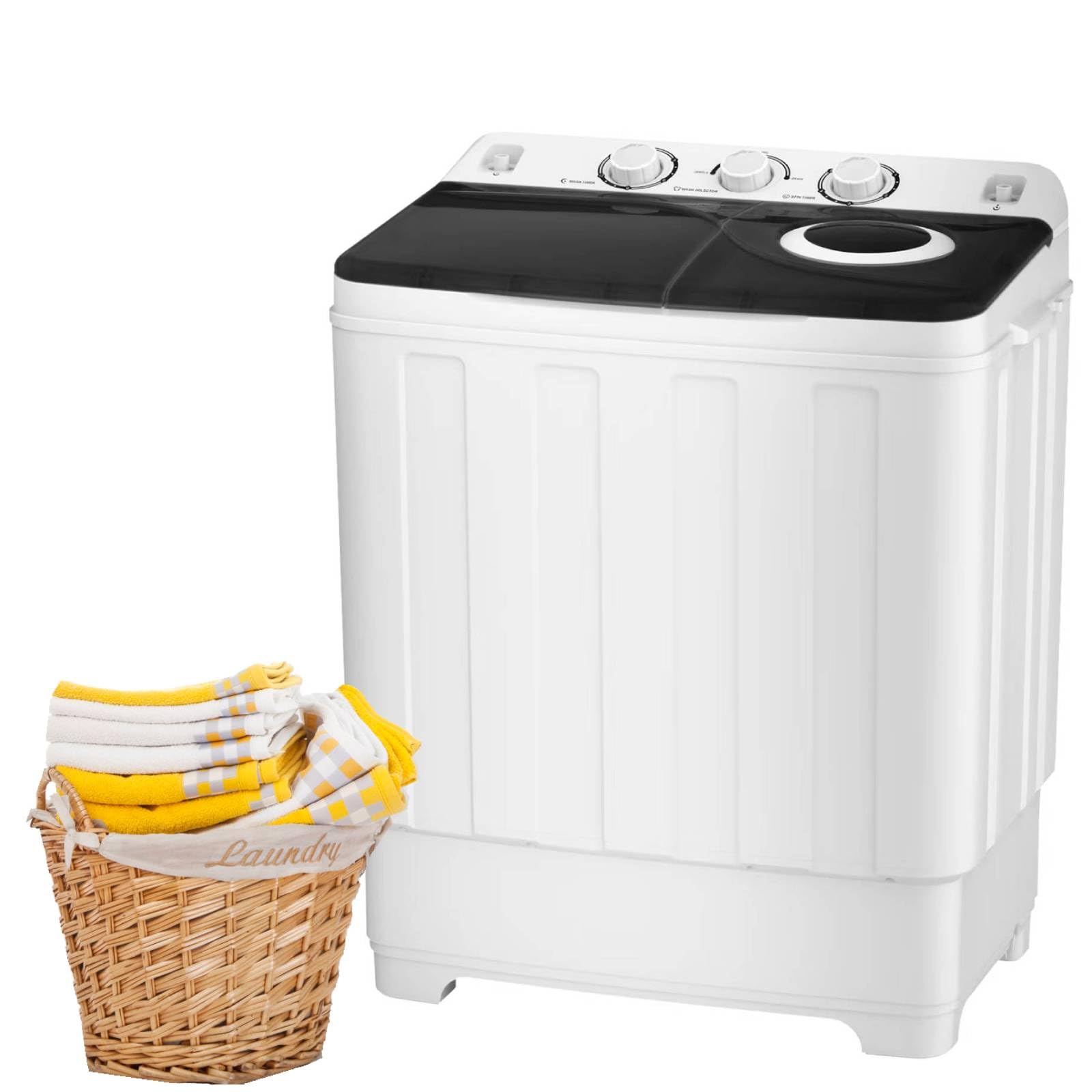 Portable Washing Machine, 2 In 1 Washing Machines, Twin Tub Compact Washer 28lbs Capacity, Laundry Washer with Control Knobs/Timer Function/Drain Pump, Washer and Dryer Combo for Apartment, Dorms