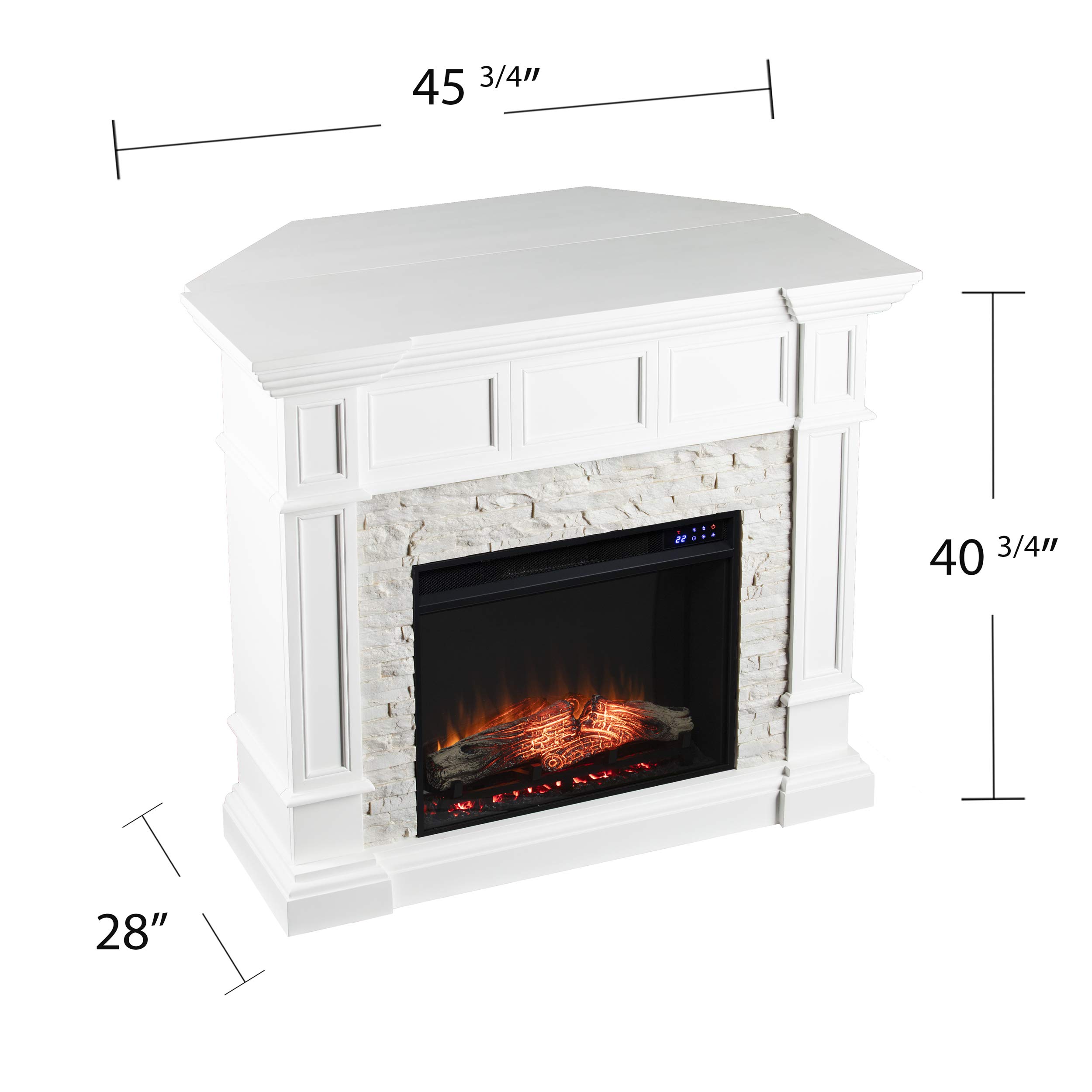 SEI Furniture Merrimack Faux Stone Corner Convertible Electric Fireplace, New Fresh White