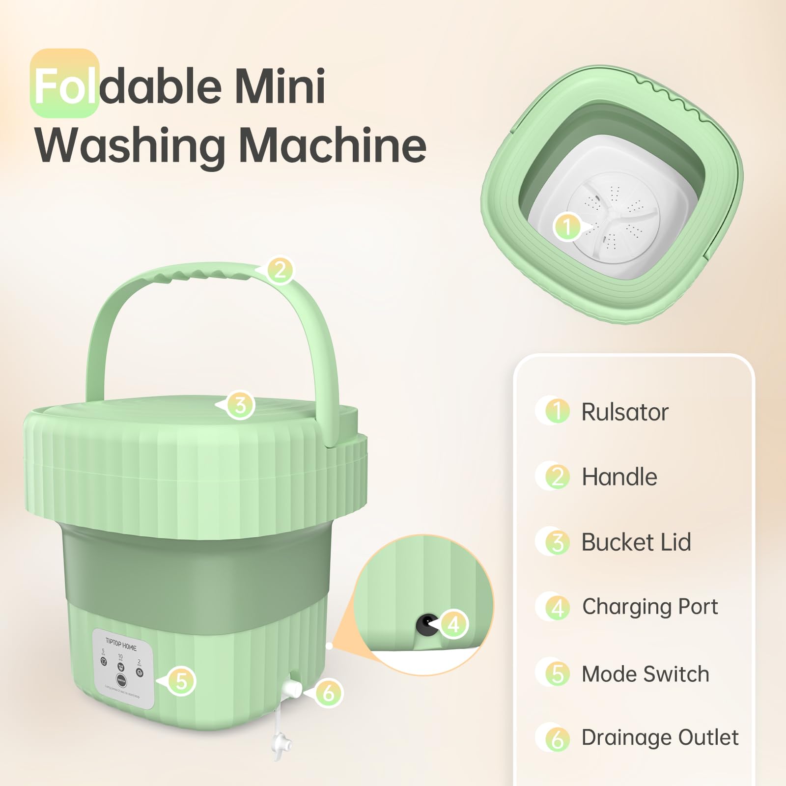 Portable Washing Machine, 6L Foldable Mini Washing Machine, Compact Travel Washing Machine for Small Items Baby Clothes Underwear Socks Towels Apartment Dorm Camping RV Travel Laundry