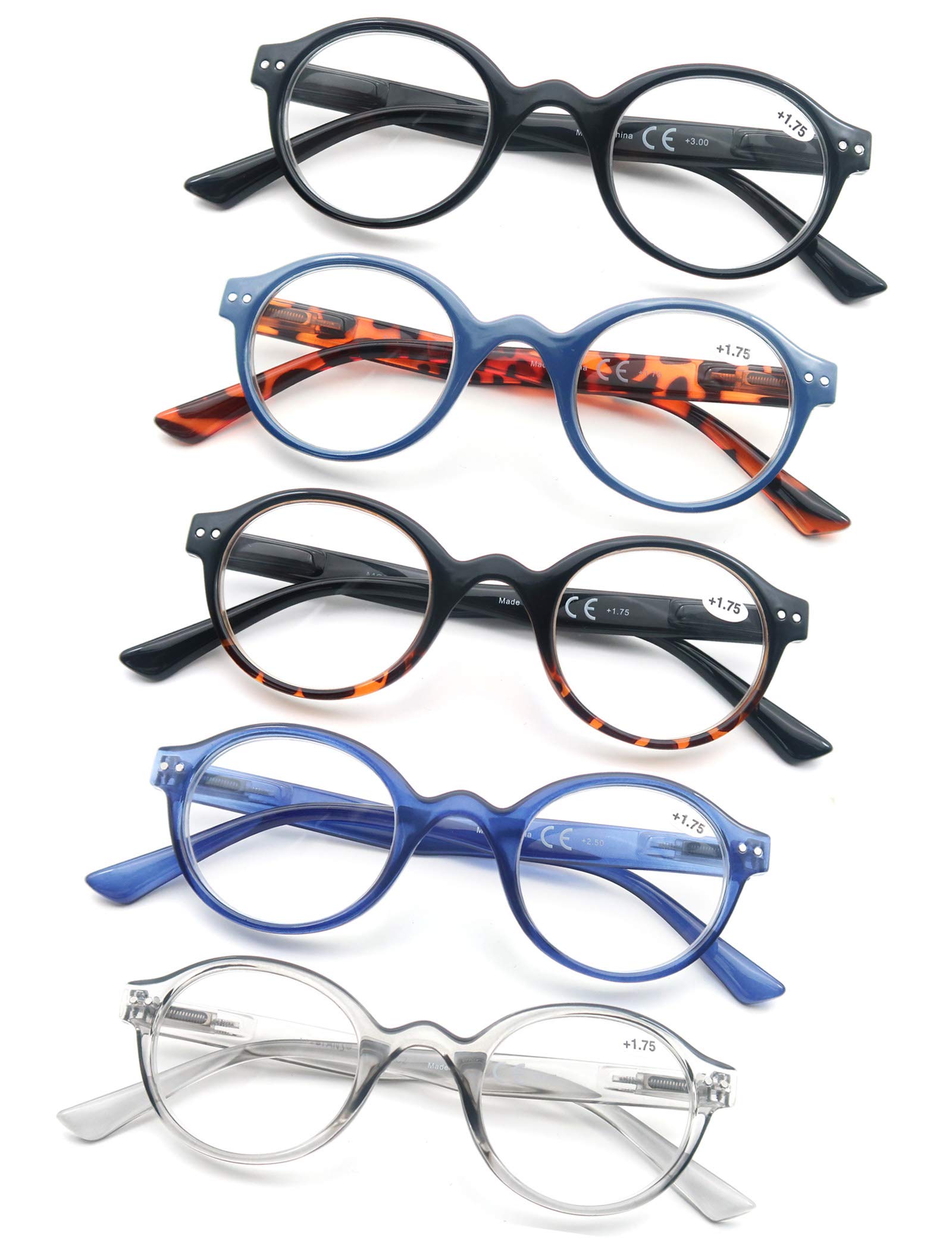 OLOMEE Reading Glasses Women Men Classic Round Readers +3.00 Circular Cheaters Glasses W/Lightweight Frame Comfortable Fit 5 Pack
