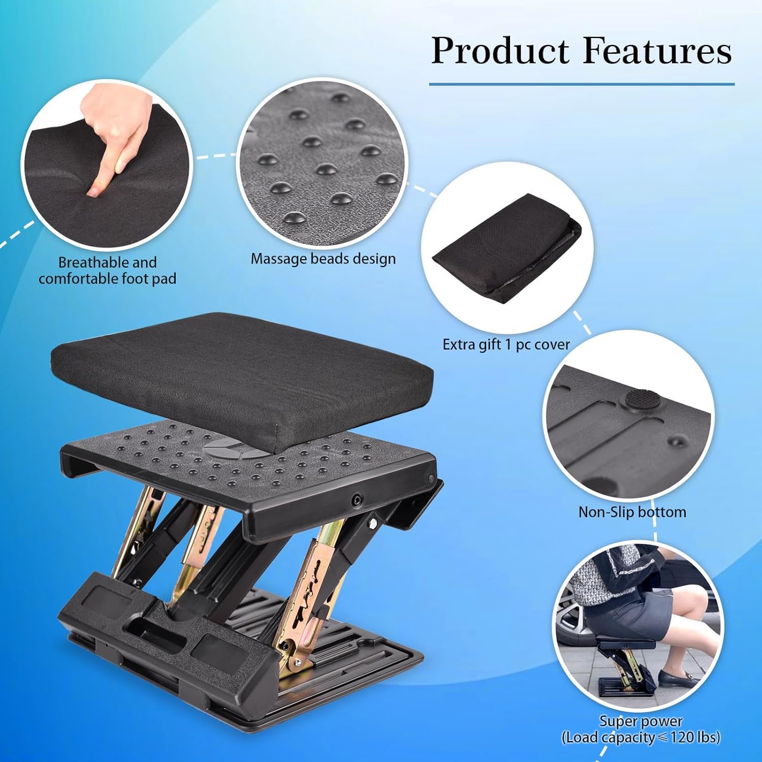 Scalebeard Foot Rest Under Desk for Office Use,Adjustable Footrest with Removable Foam Cushion-Washable Cover,Under Desk Footrest with 4-Level Height and Angle Adjustment for Home Office(Grey)